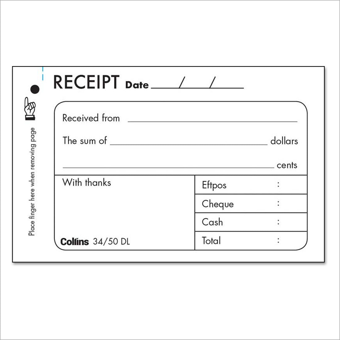 Collins Cash Receipt 34/50DL Carbon Required 50 Duplicate Receipts ...