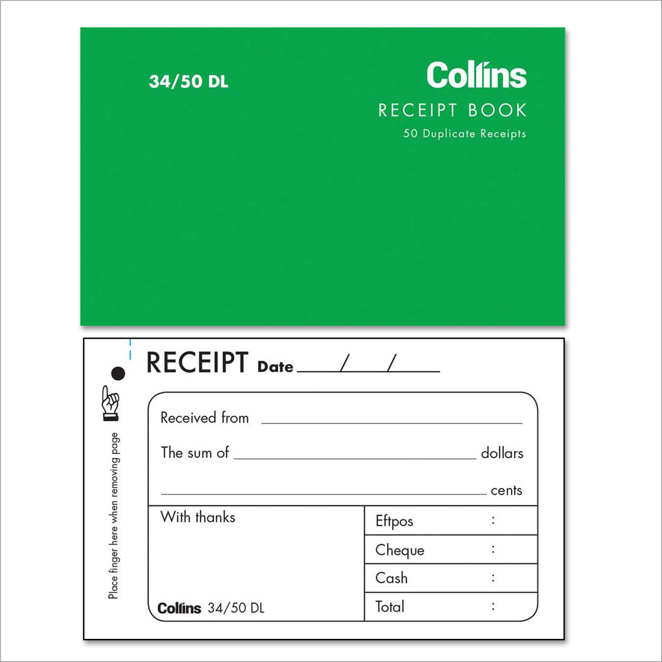 Collins Cash Receipt 34/50DL Carbon Required 50 Duplicate Receipts ...