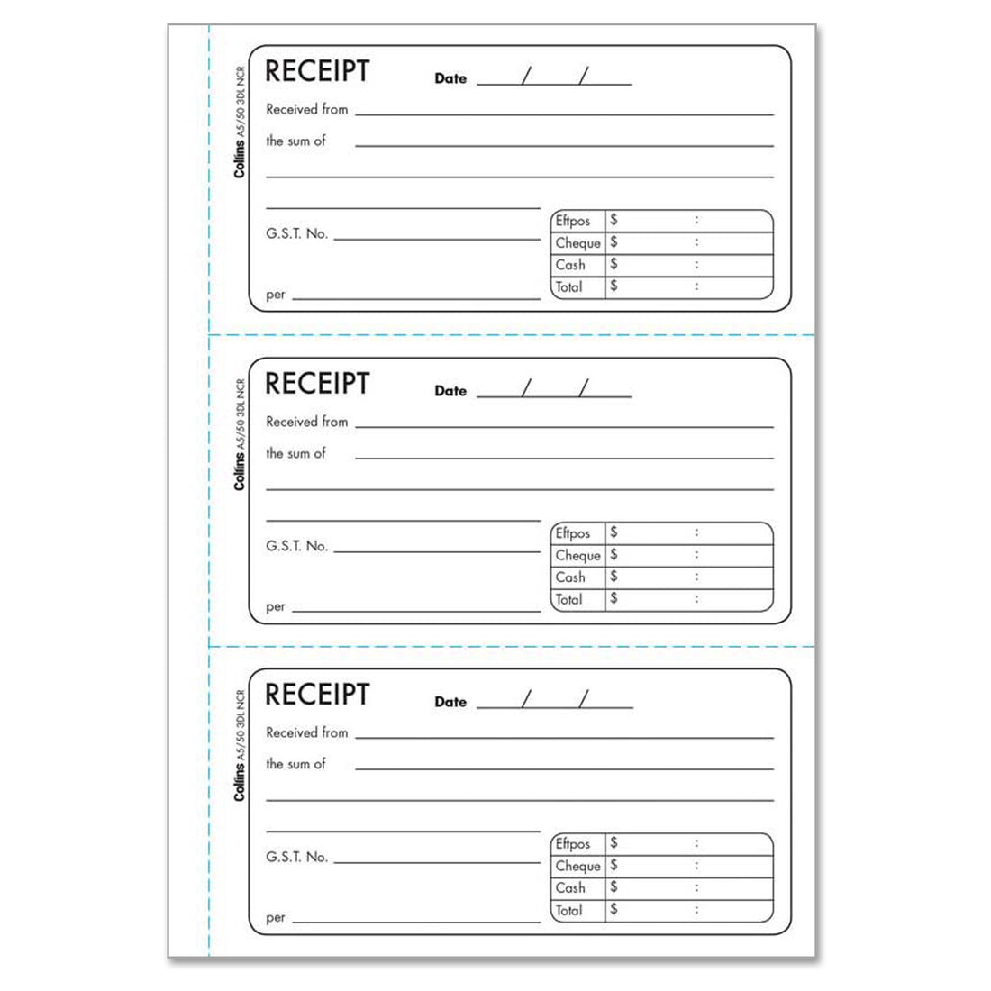 Collins Cash Receipt A5/50 3DL No Carbon Required 150 Duplicate Receip ...