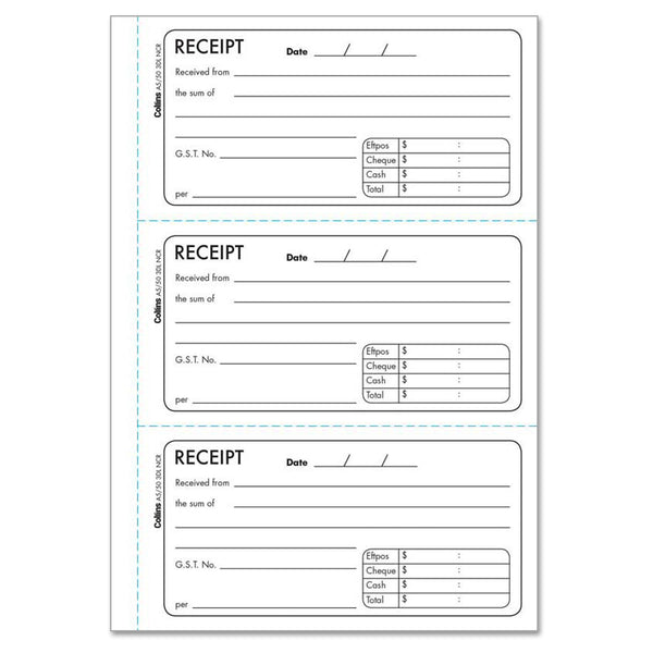 Collins Cash Receipt A5/50 3DL No Carbon Required 150 Duplicate Receip ...