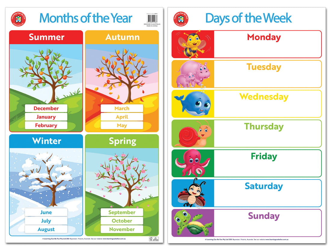 LCBF Wall Chart Days of the Week & Months of the Year Poster 74 x 50cm ...