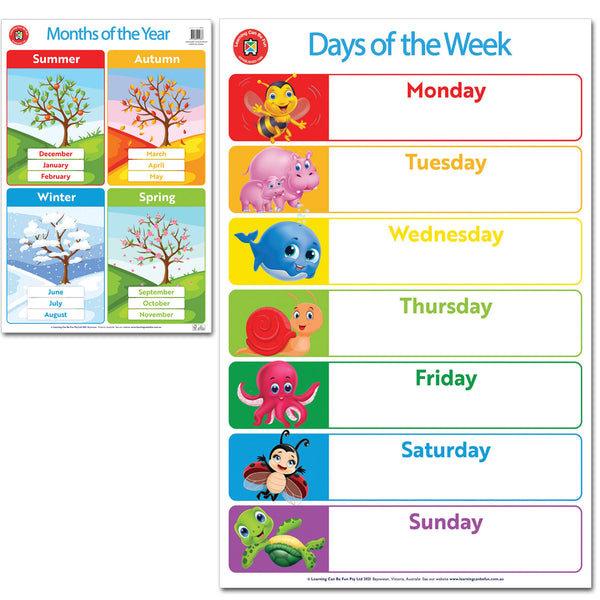 LCBF Wall Chart Days of the Week & Months of the Year Poster 74 x 50cm ...